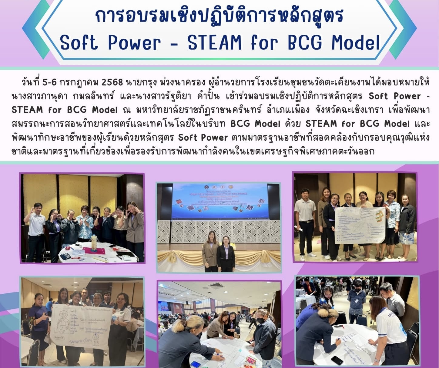 อบรมเชิงปฏิบัติการหลักสูตร Soft Power STEAM for BCG Model – โรงเรียนชุมชนวัดตะเคียนงาม